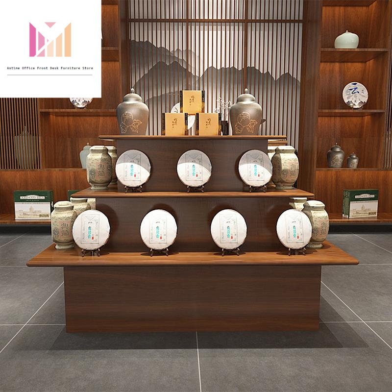 Tea display cabinet solid wood island table flow table ladder Chinese ...