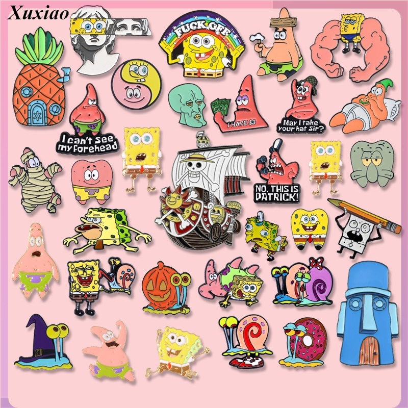 32 Styles of SpongeBob SquarePants Enamel Brooches Cartoon Anime Stars ...