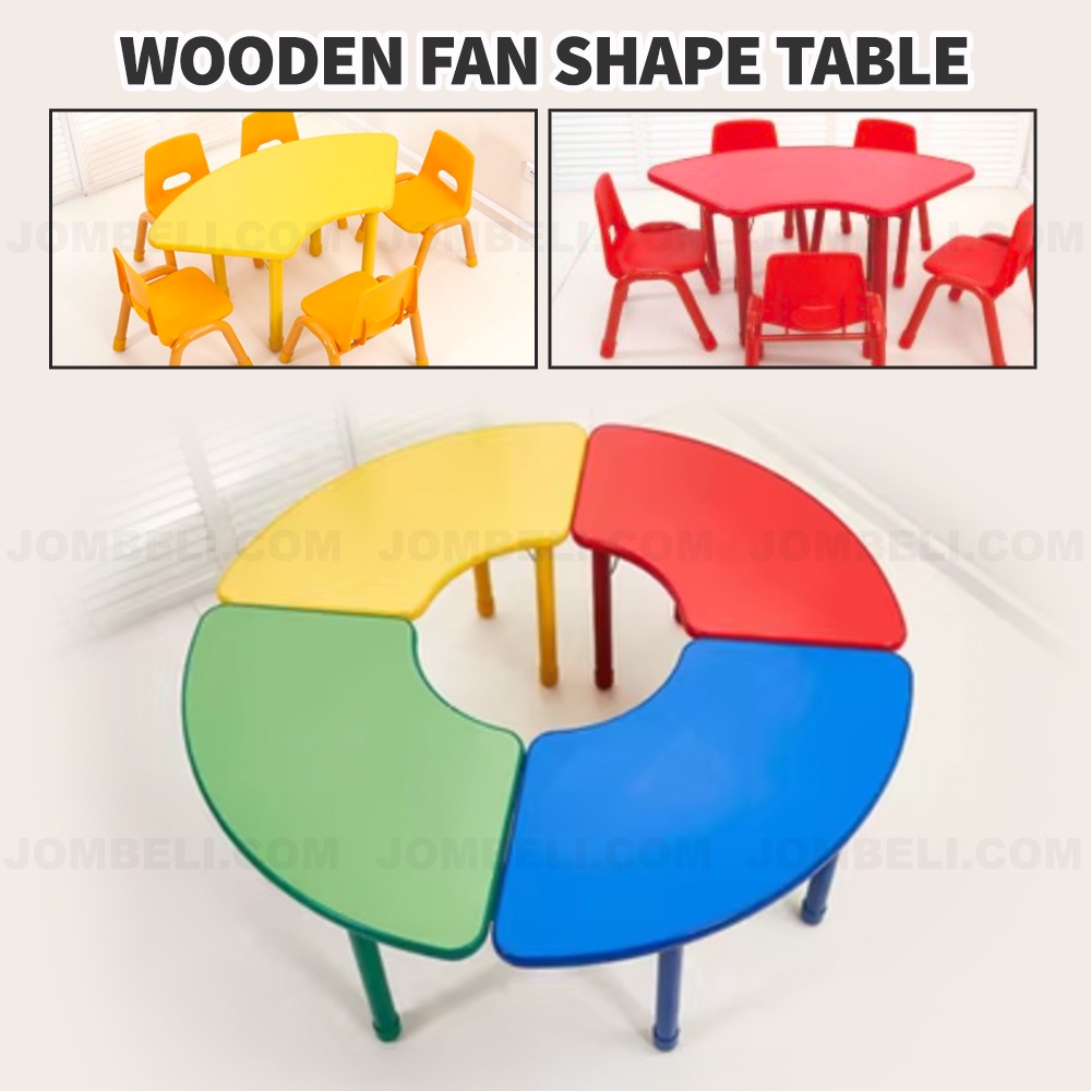 kindergarten WOODEN FAN SHAPE TABLE kids study table meja kayu budak ...