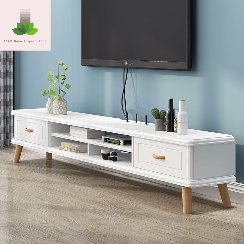 Solid wood narrow TV cabinet wall-mounted simple modern living room ...