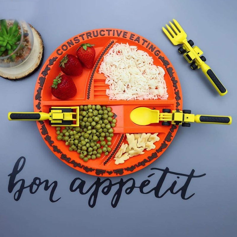 Children's Constructive Dinosaur Eating Folks Plate & Utensils Table ...