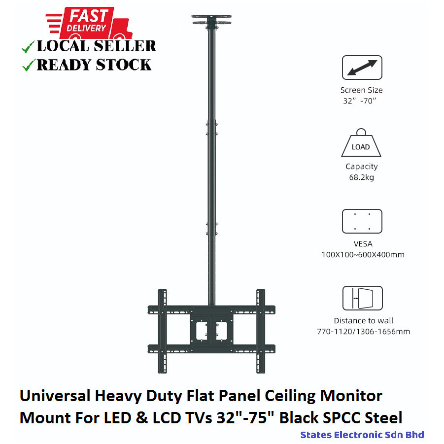 Universal Heavy Duty Flat Panel Ceiling Monitor Mount For LED & LCD TVs ...