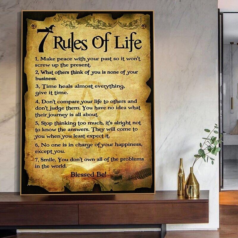7 Rules of Life Words Canvas Painting Motivational Vintage Quotes ...