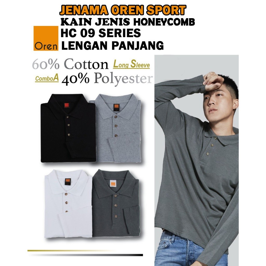 TSHIRT BERKOLAR LENGAN PANJANG KAIN JENIS HONEYCOMB HC09 COMBO A JENAMA ...