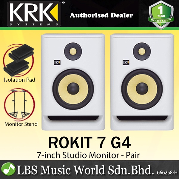 KRK ROKIT 7 G4 7 Inch Powered Active Studio Monitor Speaker - White ...