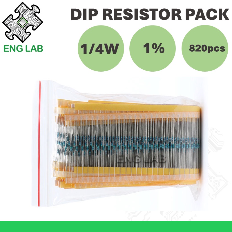 ENGLAB★820pcs DIP Resistors Kit, 41 Types, 1/4W and 1% tolerance Resistor Pack From 1 Ohm to 1M ...