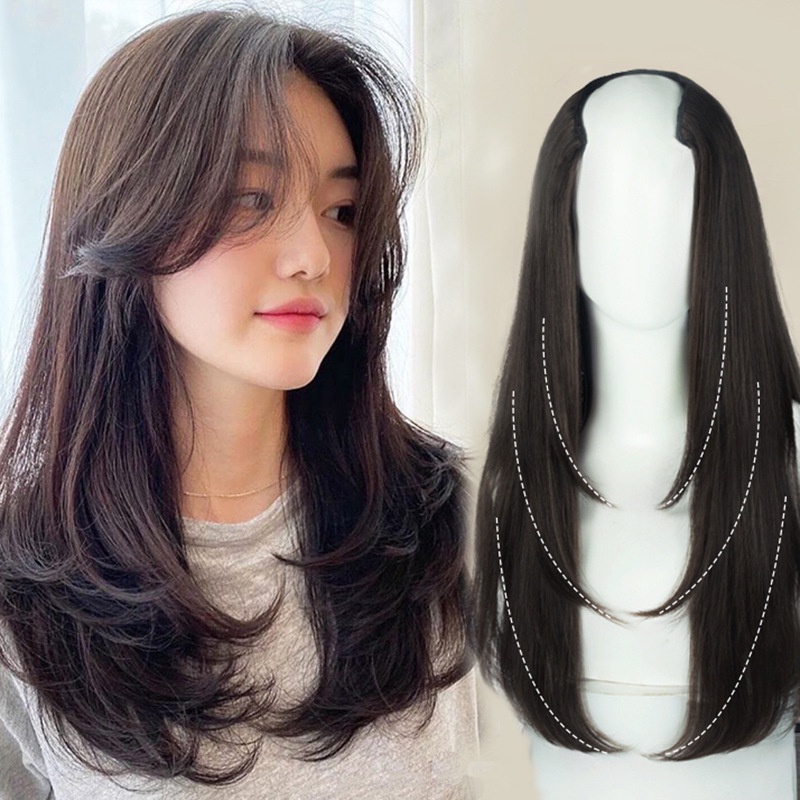 55CM Long Straight V-Shaped Hair Extension 5 Clips One-piece Synthetic ...