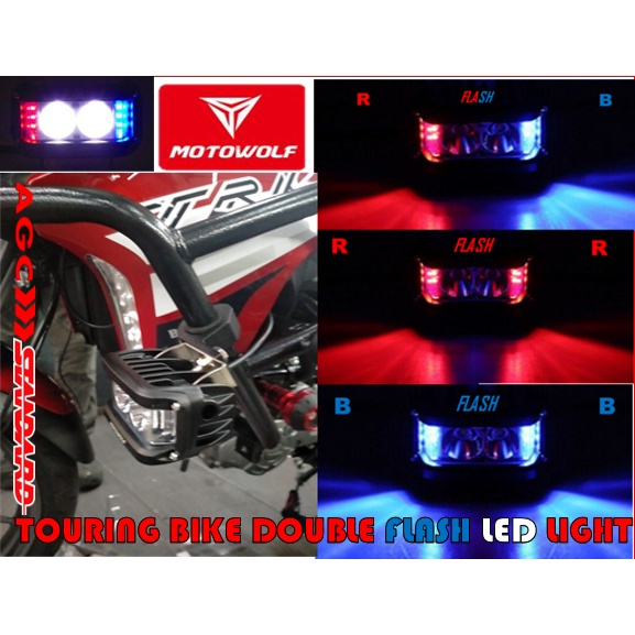MOTOWOLF TOURING BIKE ALUMINIUM LED SPOTLIGHT DOUBLE FLASH HEADLIGHT ...