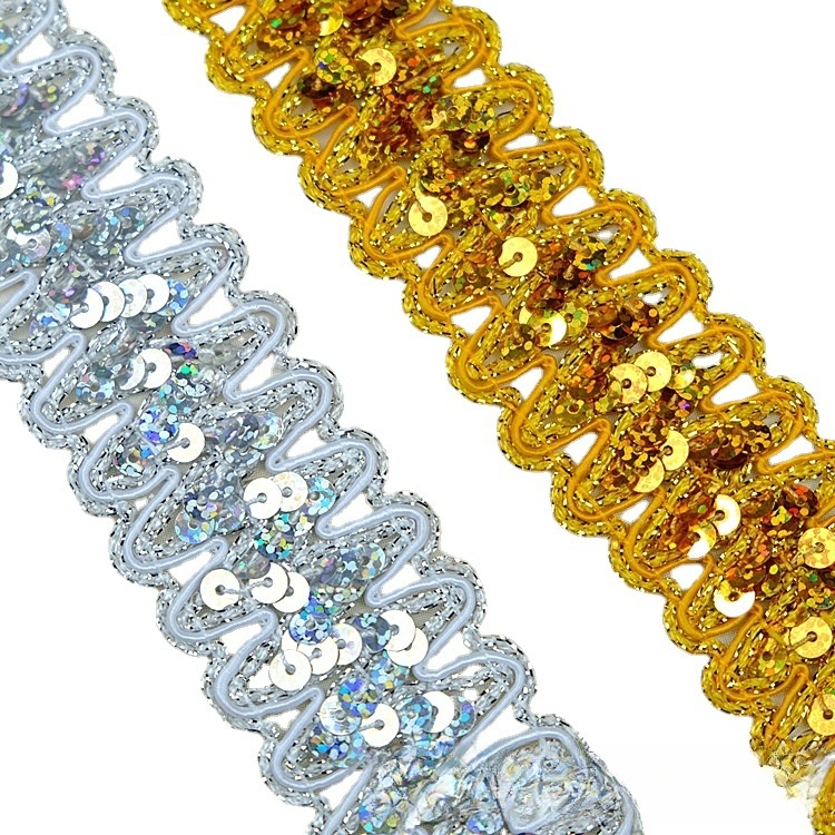 13 Meters Sequin Lace Large Wave Curved Renda Emas Traditional Kostum ...