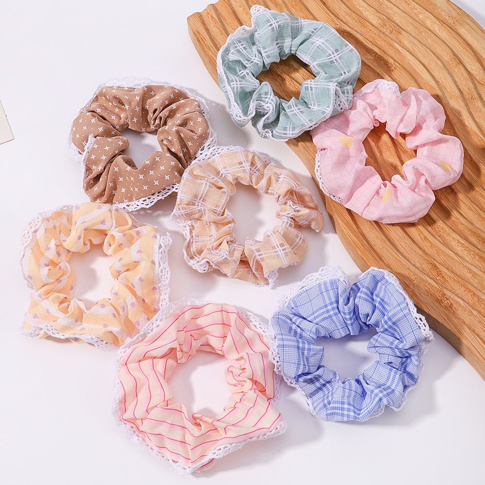 1PCS Sweet Elastic Hair Bands for Women Girls Korean Lace Plaid Hair ...