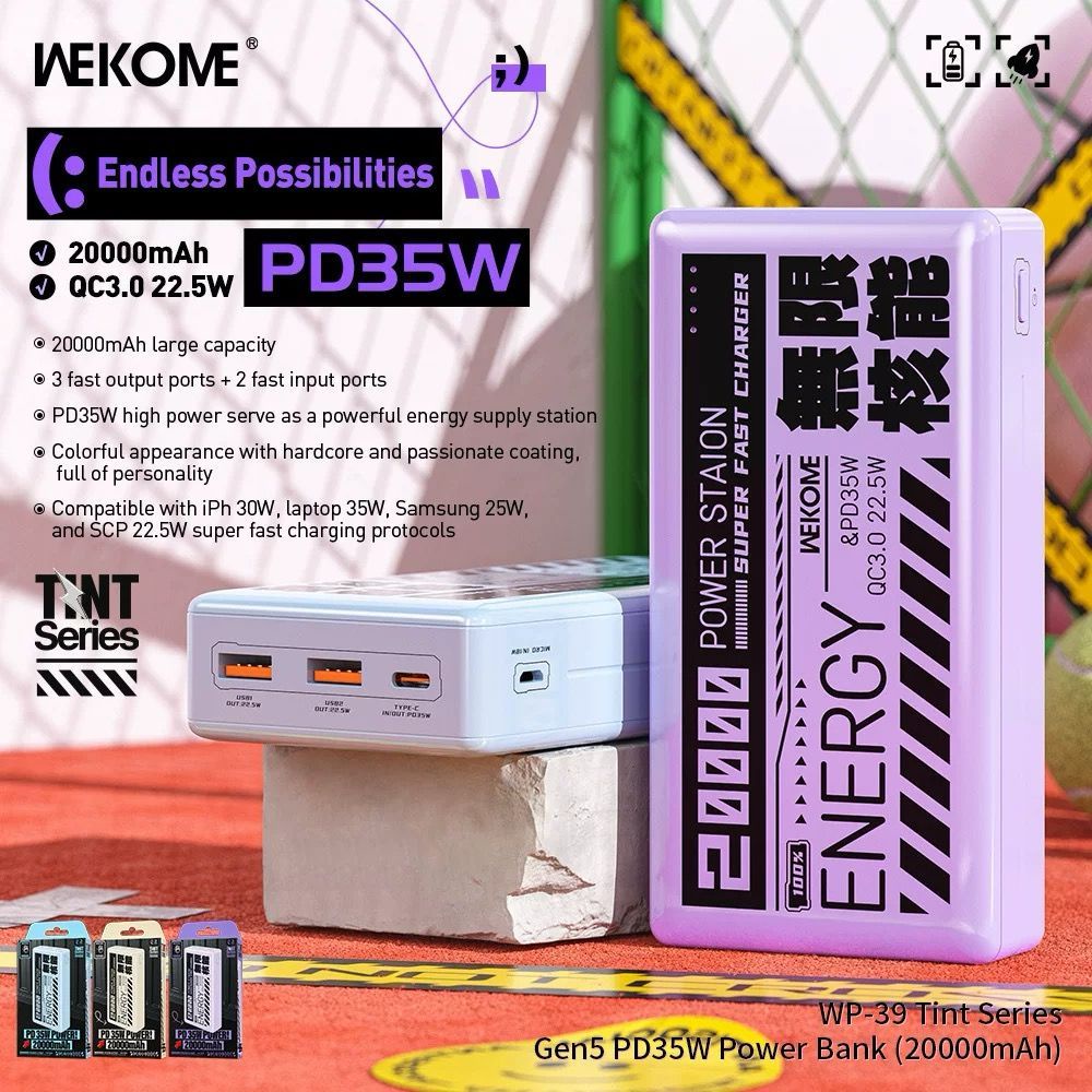 WK WP-39 20,000mAh Tint Series PD35W Super Fast Charging Power Bank ...