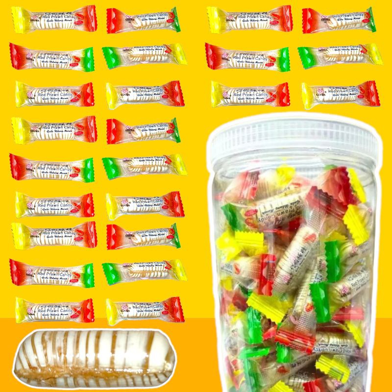 HALAL Dalam Balang 100pcs Gula Gula Udang Cekelat Udang Sedap Red Prawn ...