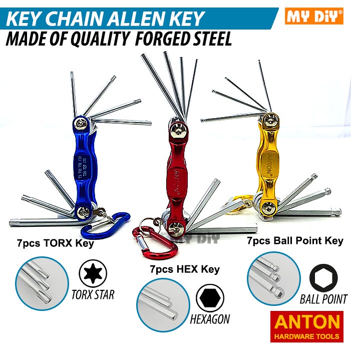 MYDIYHOMEDEPOT - ANTON 7pcs Key Chain Allen Key Hex Key or Ball Point ...