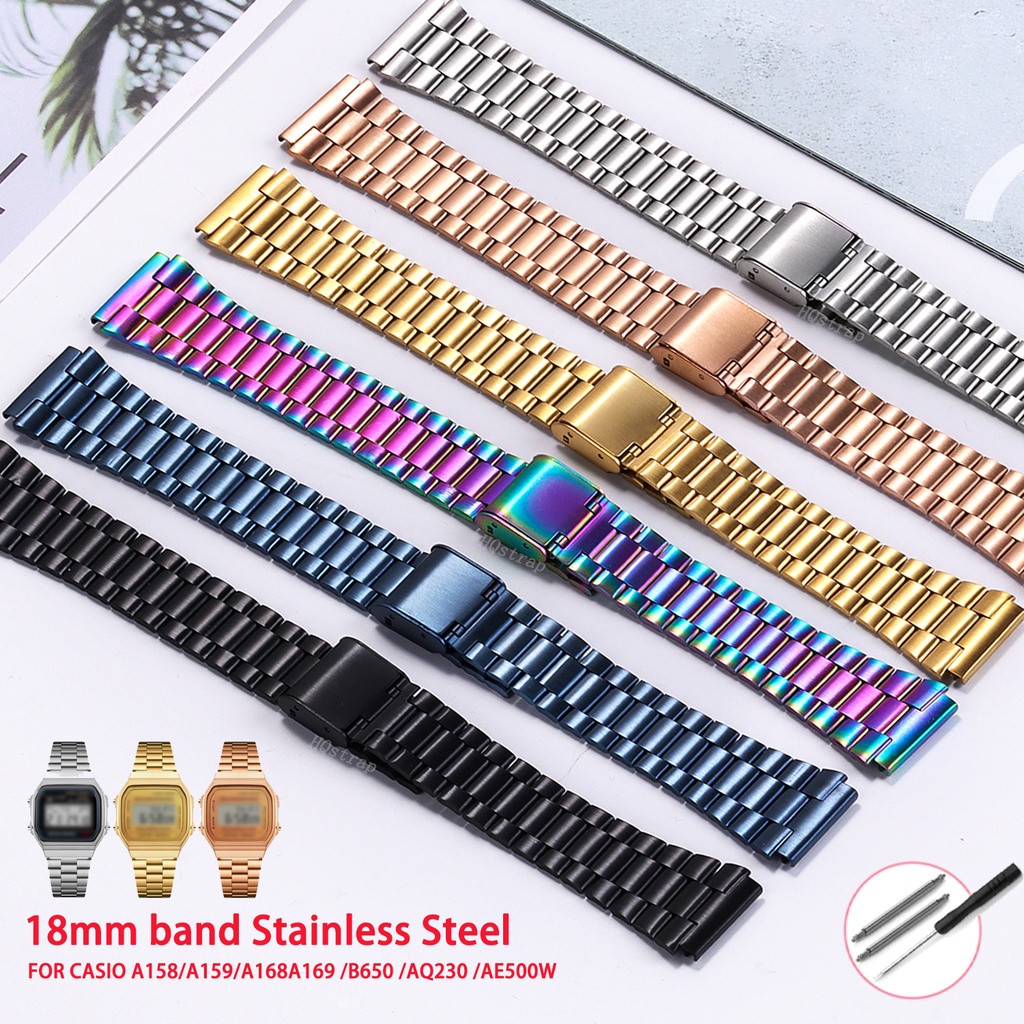 18mm Stainless Steel Straps for CASIO A158/A159/A168/A169 /B650 /AQ230 ...