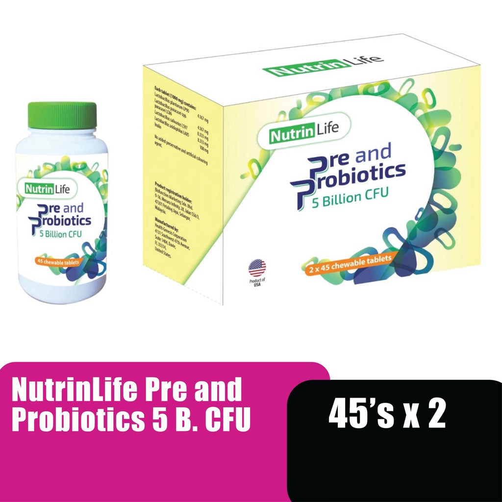 NUTRINLIFE PRE AND PROBIOTICS 5 BILLION CFUS 45'S X 2 (CHEWABLE ...