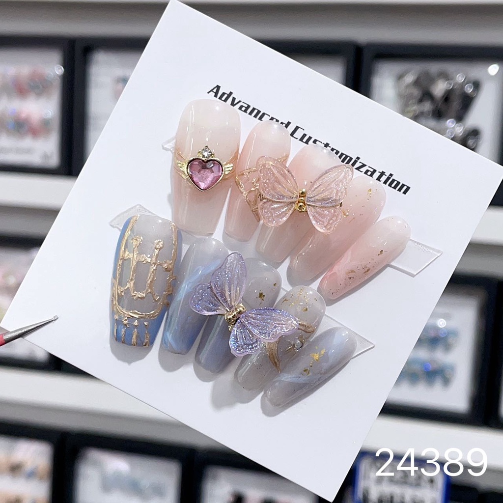 【HANDMADE】Artificial Nail Two-color Mandarin Duck Butterfly Hand Drawn ...