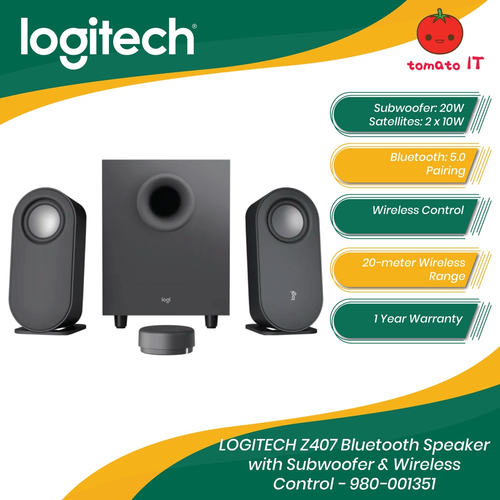 LOGITECH Z407 Bluetooth Speaker with Subwoofer & Wireless Control - 980 ...