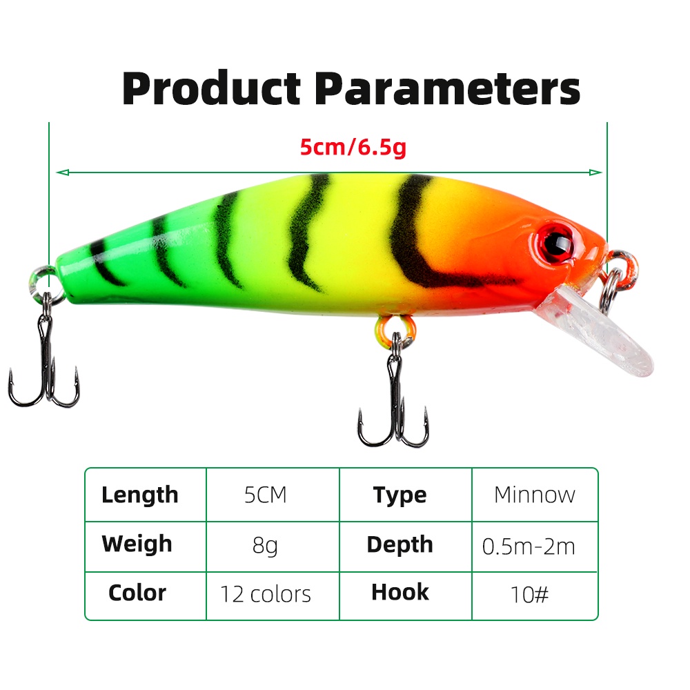 Fishing Lure 6.5g/5cm Sinking Minnow Killer Sebarau Peacock Bass Fishing Bait With 2 Trible Hook ...