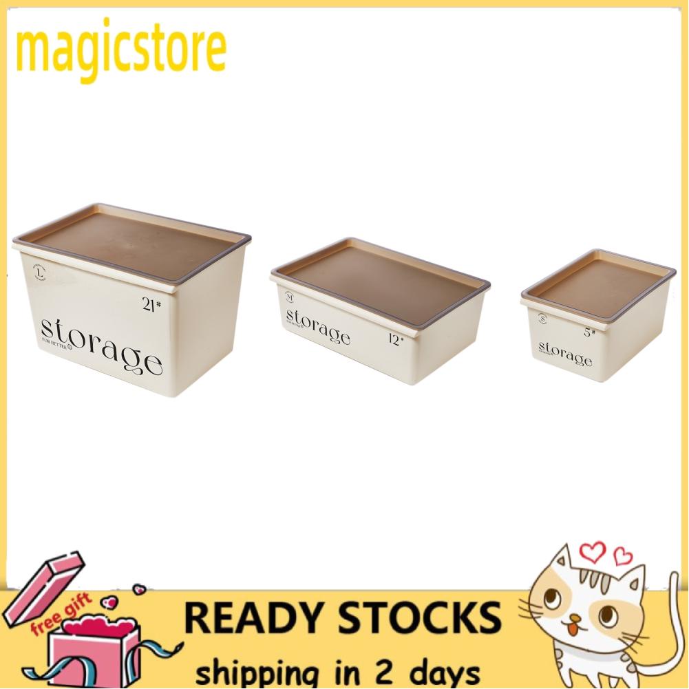 Magicstore Storage Bin Plastic Box with Lid Stackable Cream Style Ample ...