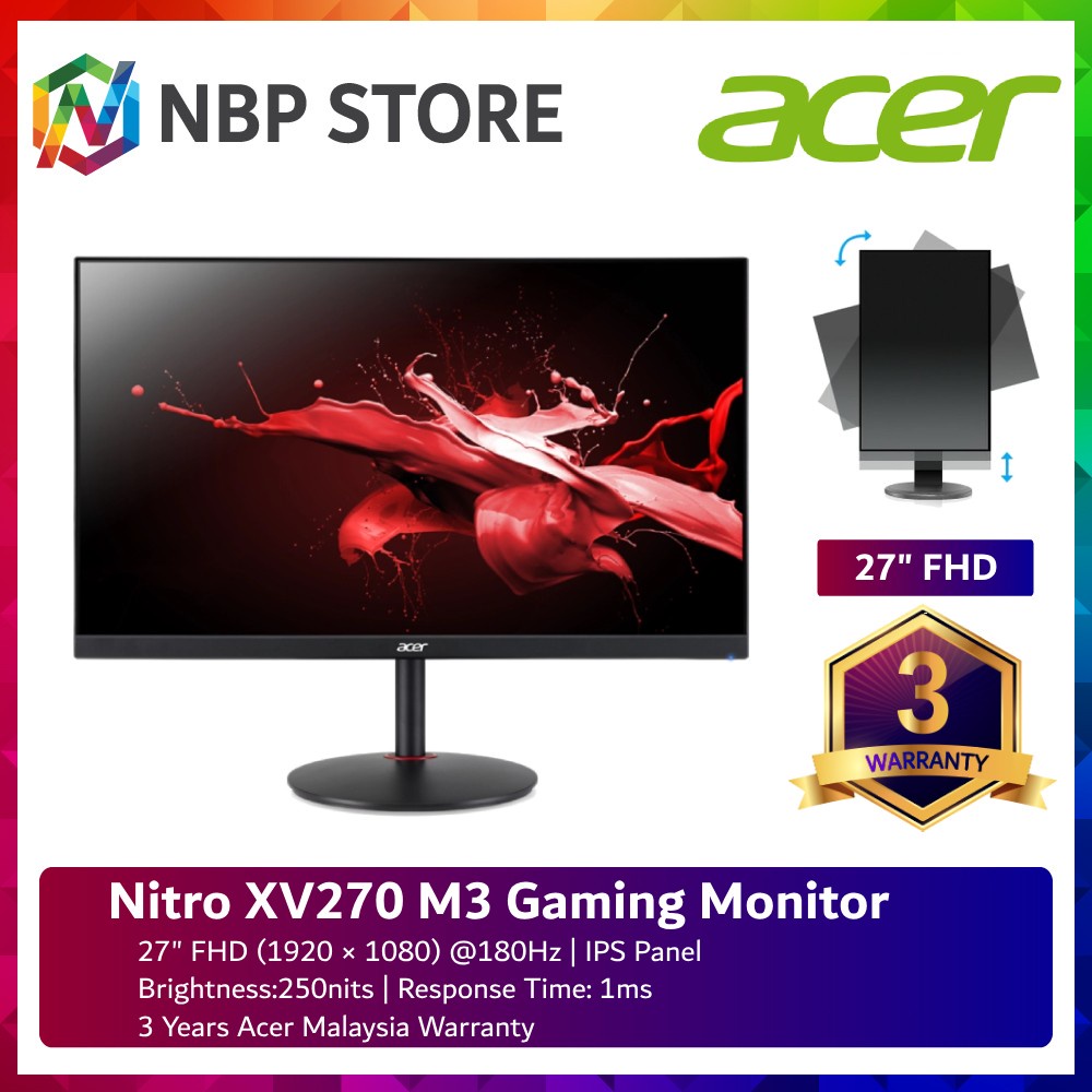 Acer Nitro XV270 M3 27″ FHD 180Hz Gaming Monitor ( DP, HDMI, 3 Yrs Wrty ...