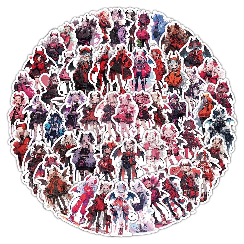 60PCS Cartoon Cute Devil Lolita Graffiti Stickers for Helmet Bicycle ...