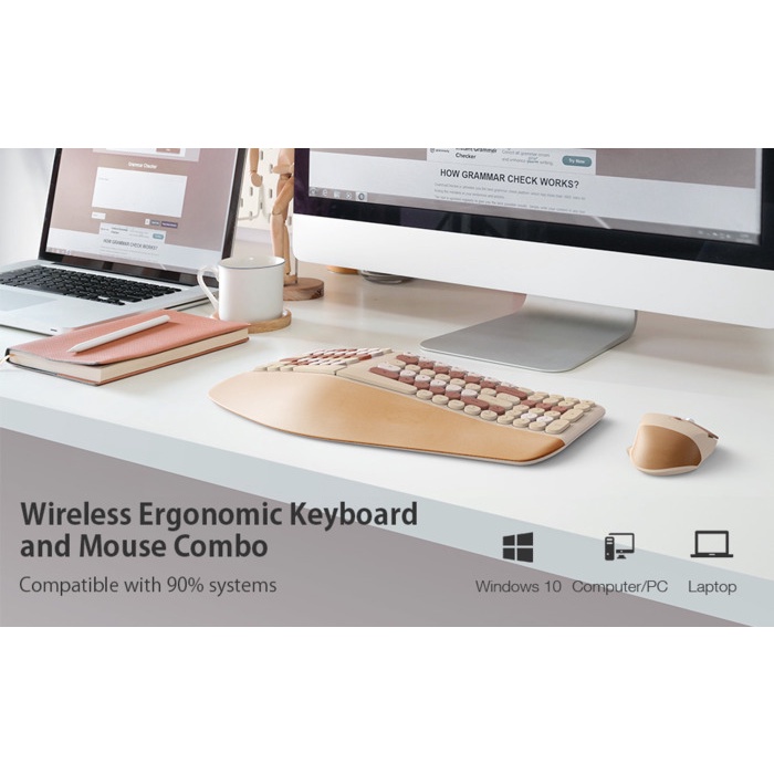 Ergonomic Keyboard and Mouse 2.4G USB Wireless Comfortable Natural ...
