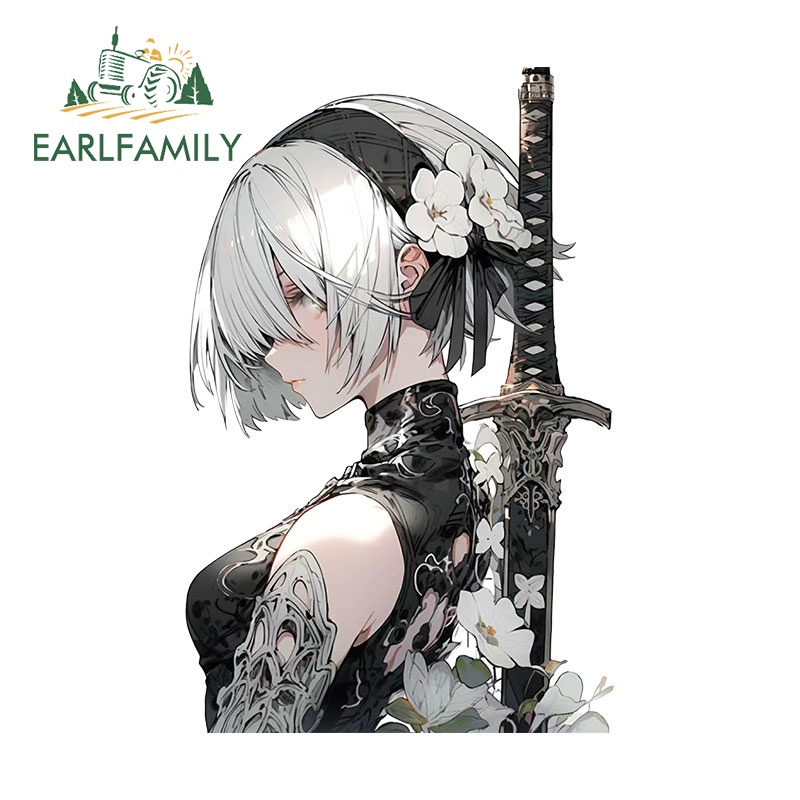 EARLFAMILY 13cm x 8.9cm 2B Nier Car Stickers Cartoon Pattern Short Hair ...
