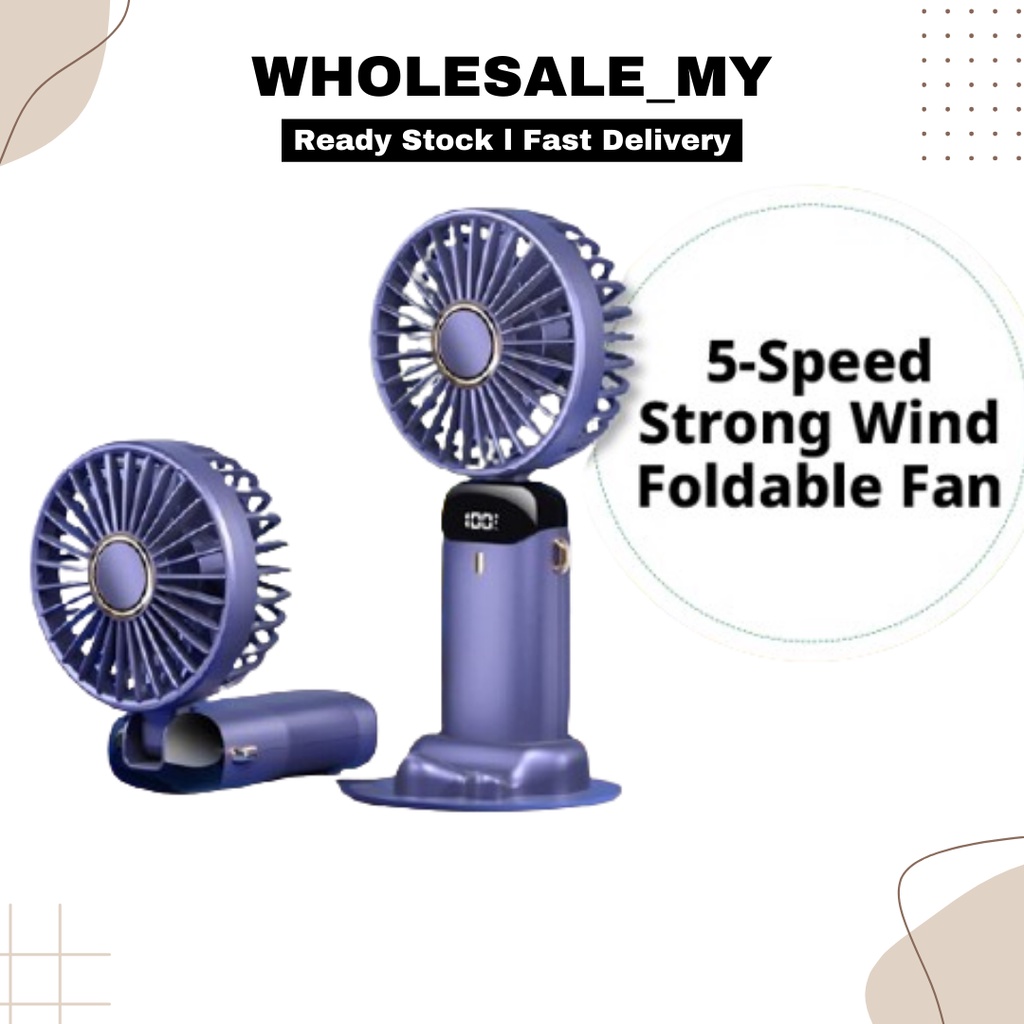 [Portable USB Mini Fan] Adjustable 5 Speed Rechargeable Handheld Led ...