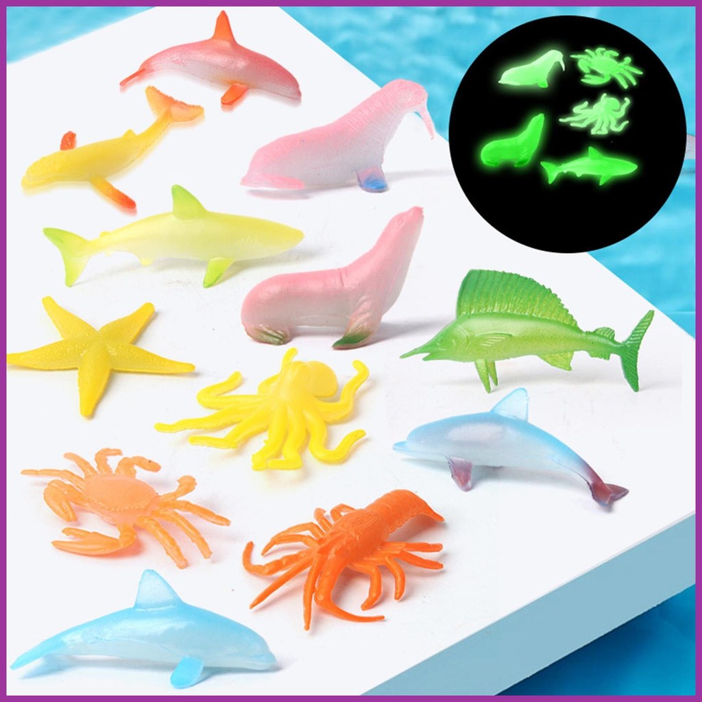 Marine Animal Figurines Simulation Sea Animals Model Set of 12 Glowing ...