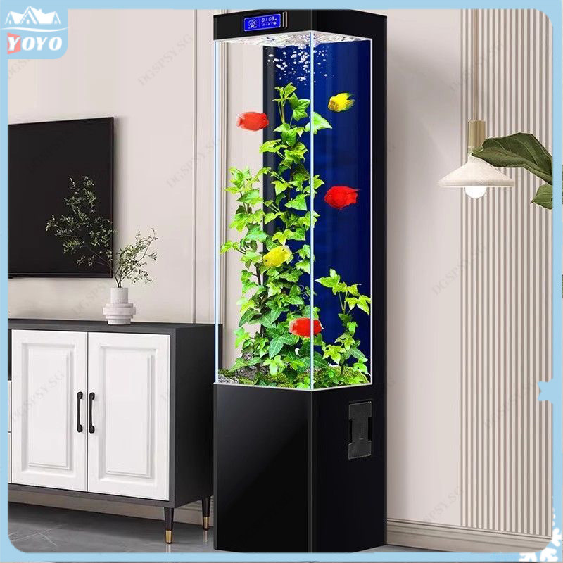 HD glass goldfish aquarium against the wall vertical square fish living ...