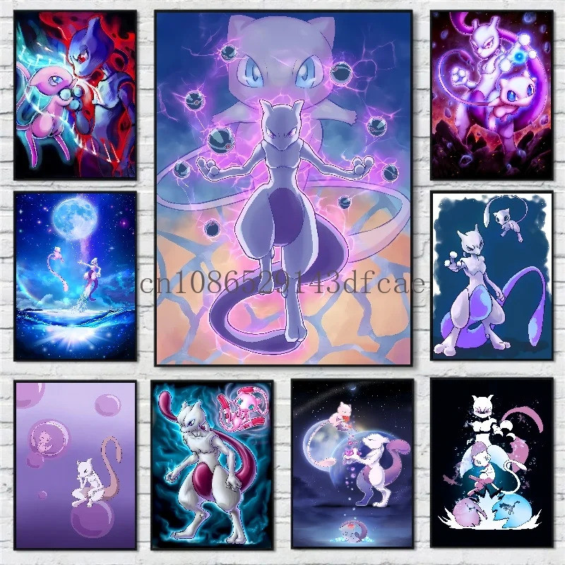 Japanese Pokemon Anime Mewtwo Mew Canvas Hd Prints Poster Home Comics ...