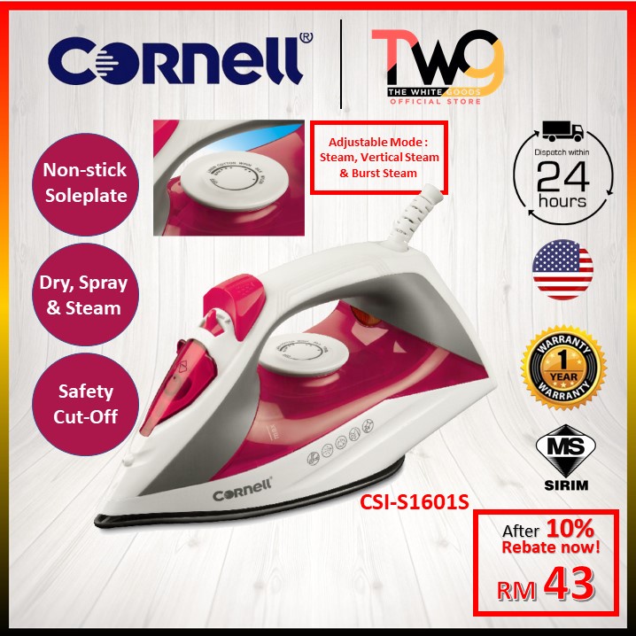Cornell Steam Iron CSI-S1601S with Non-Stick Soleplate & Safety Cut-Off ...