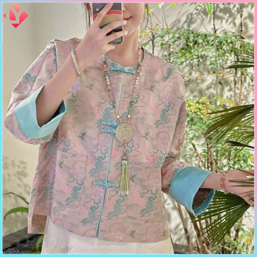 New Chinese Style Button Tops High-end Design Women's Clothing Pink ...
