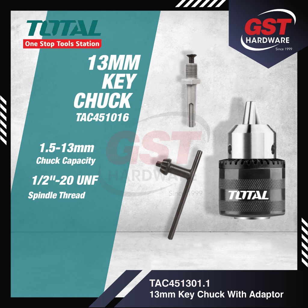 Total 10mm/13mm Key Chuck With Adaptor Keyless Chuck Head Metal Drill ...