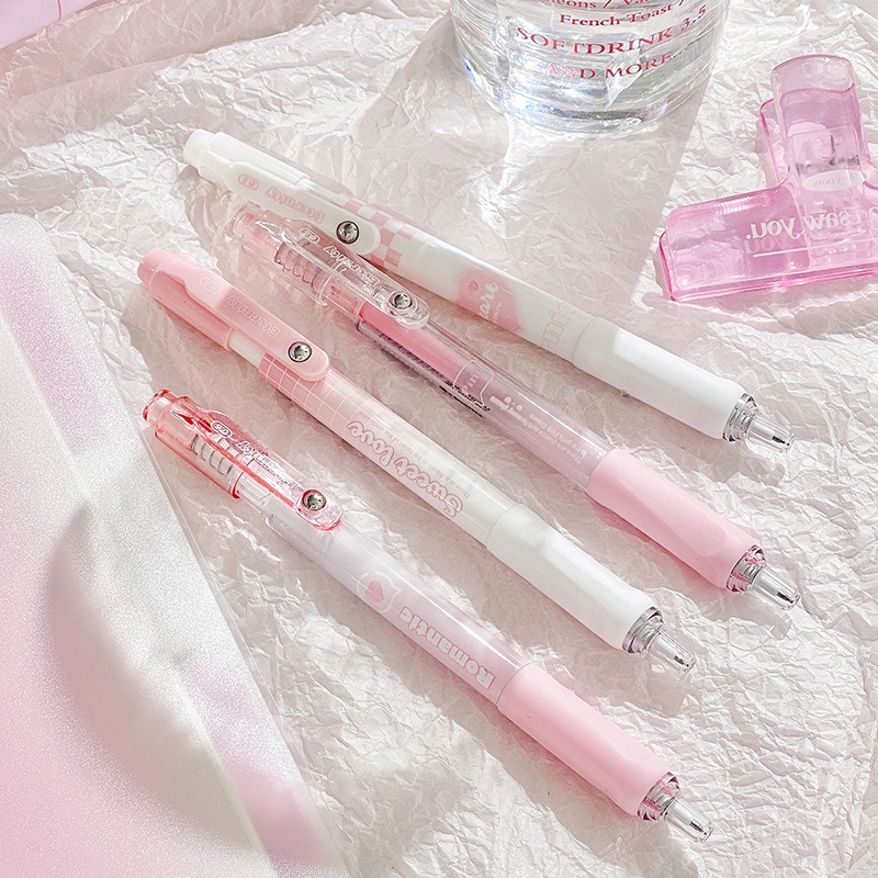 Creative Pink Plaid Gel Pen Set 0.5mm High-Quality Quick-Drying Black ...