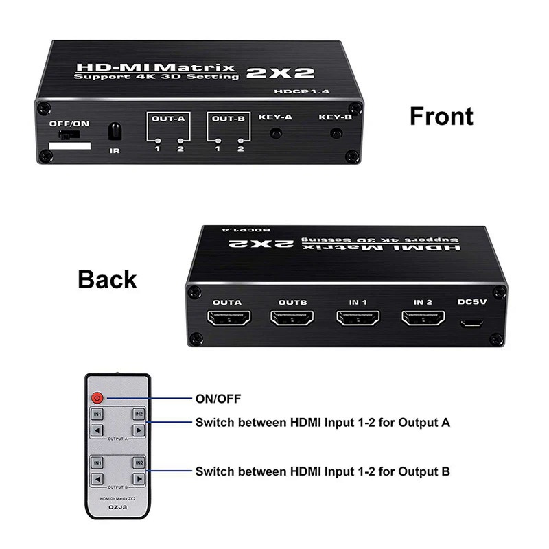 2x2 HDMI Matrix Switcher 4K 3D Matrix HDMI Switch Splitter 2 in 2 out ...