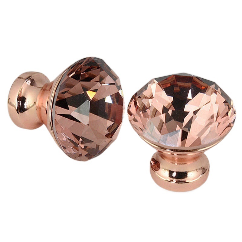 Crystal Glass Cabinet Knobs Rose Gold Diamond Shape Glass Knob and Pull Handle for Kitchen ...