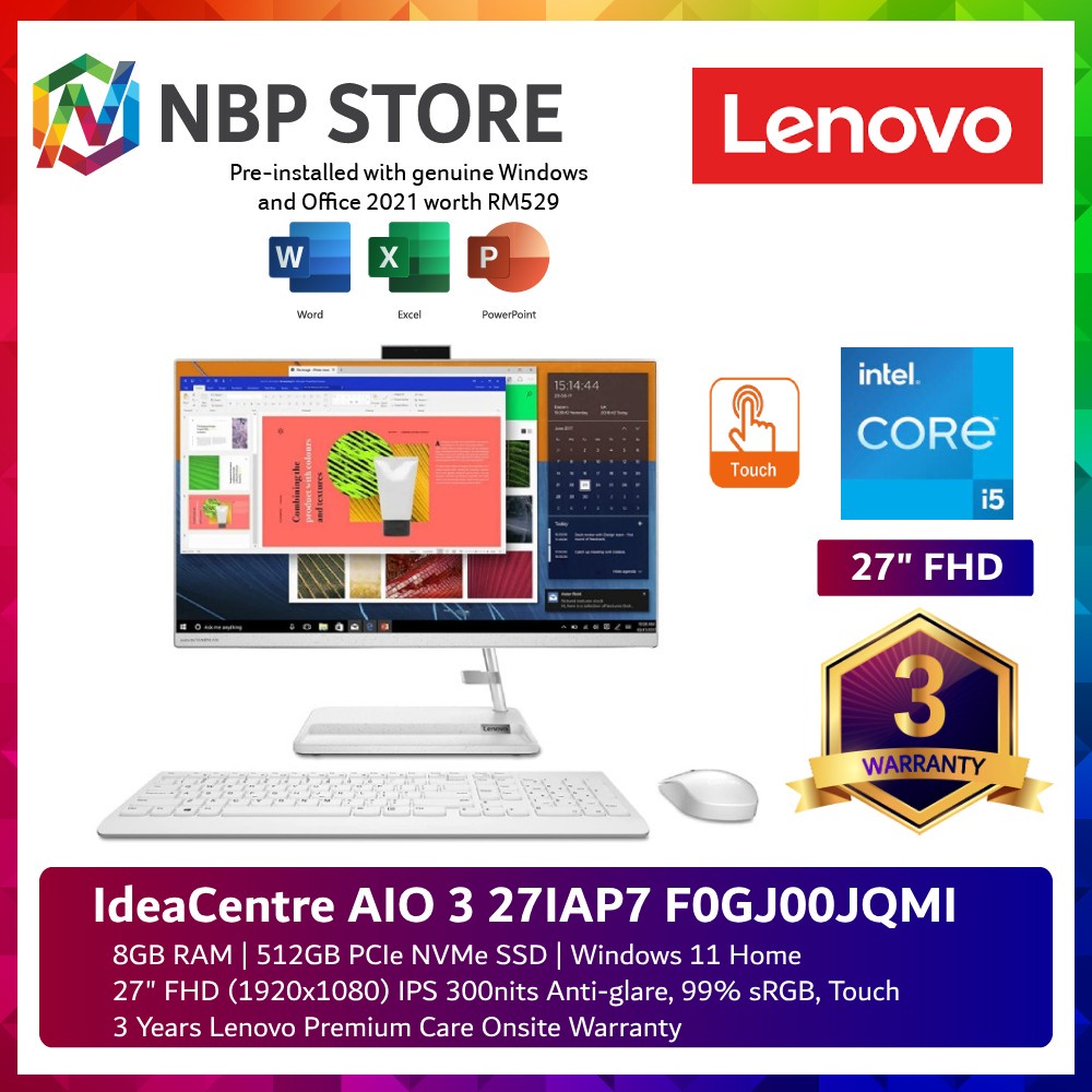 Lenovo IdeaCentre AIO 3 27IAP7 F0GJ00JQMI 27'' FHD Touch All-In-One Desktop ( I5-13420H, 8GB ...