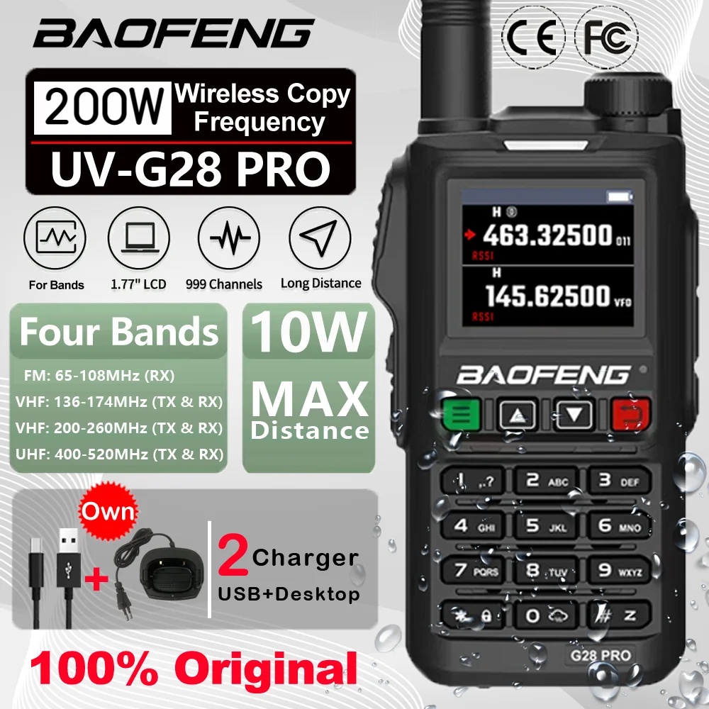 2023 Baofeng UV-G28 PRO 200W 100KM Walkie Talkie Long Range Portable Four Band Ham FM Radio UHF ...