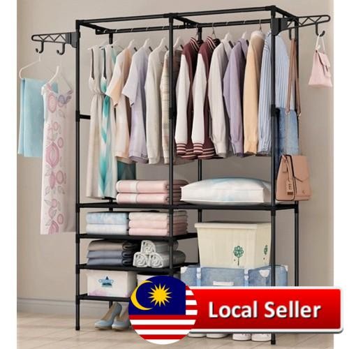 Korean Style Multipurpose Metal Clothes Dual Rack Organizer Drying Rack ...