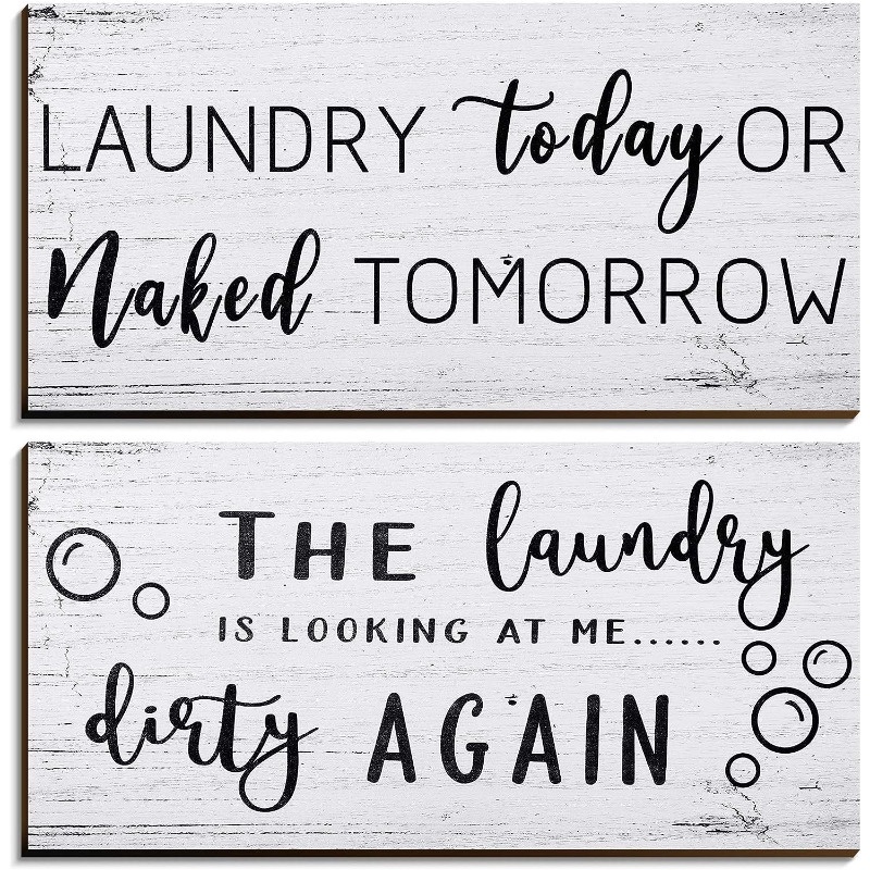 2pcs/set Laundry Room Decor Sign Rustic Farmhouse Laundry Signs Wall ...
