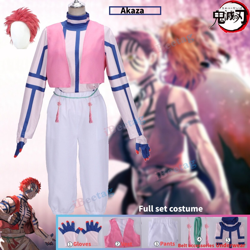 Anime Demon Slayer Akaza Party Cosplay Full Set Adult Costume Japanese ...