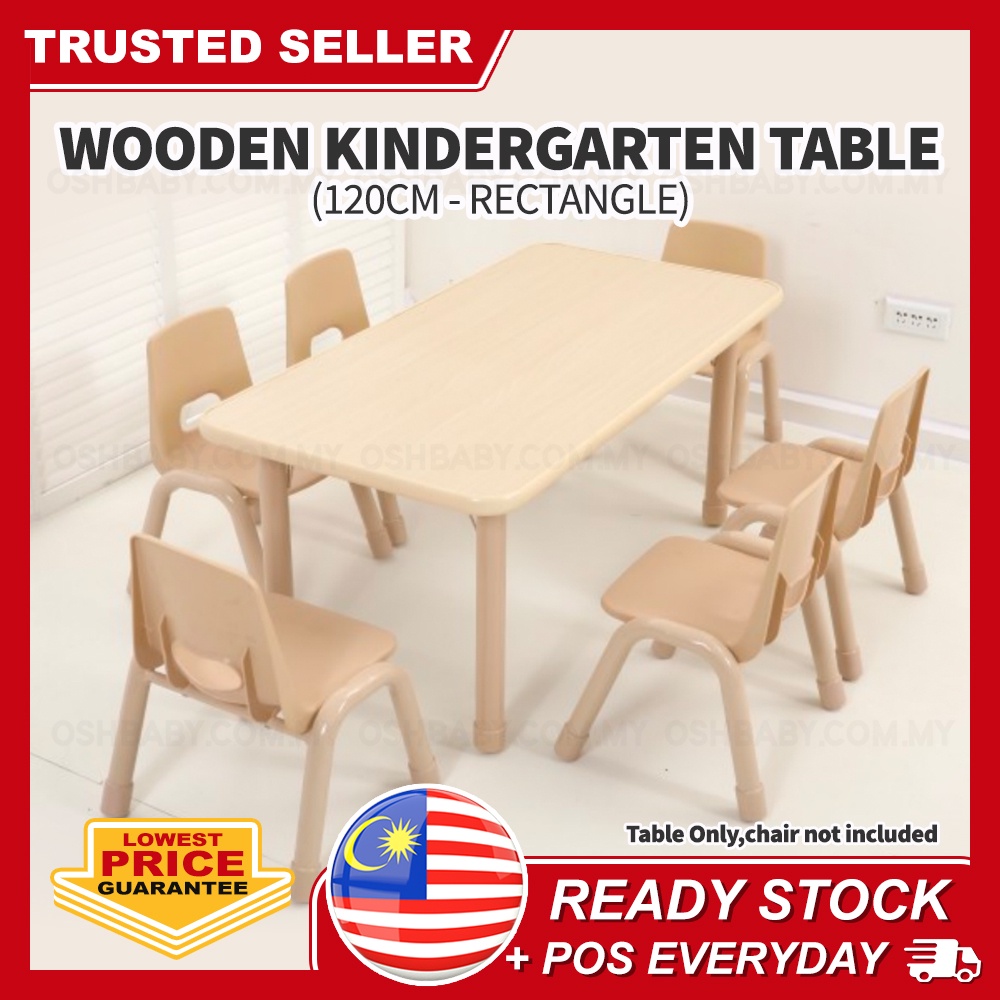 WOODEN KINDERGARTEN TABLE 120CM Tadika Meja Kayu budak Rectangular Kid ...