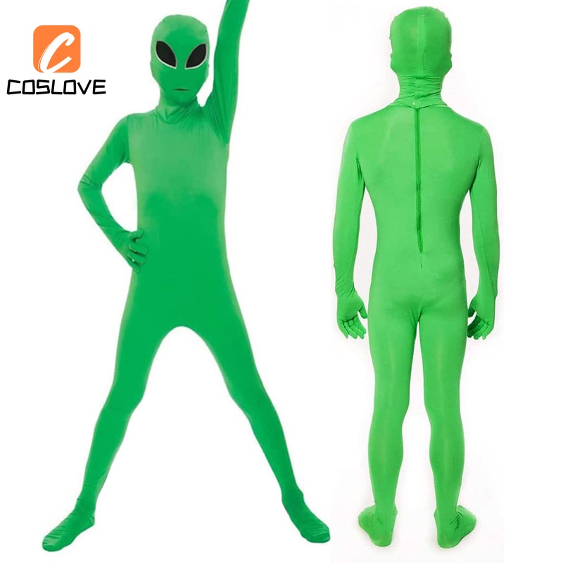 Green Color Alien Jumpsuit Suit for Kids Zentai Cosplay Full Set ...