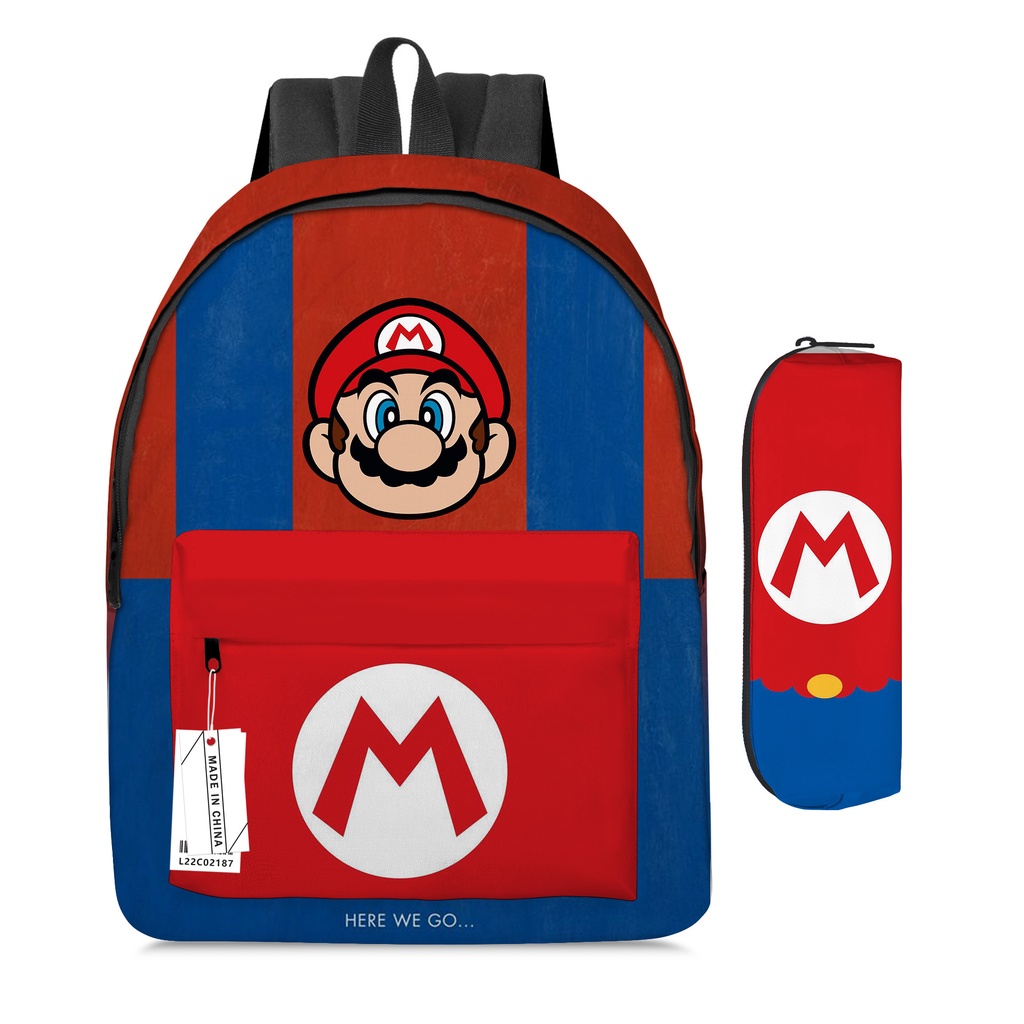 European American Mario Cartoon Backpack Two-Piece Set Mario Student ...