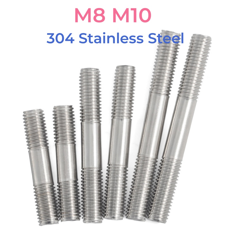 304 Stainless Steel Double End Thread Rod Stud Screw Bolt M8 M10 Rod ...