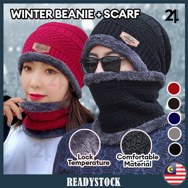 2pcs(Beanie + Scarf) Men Women Beanie Hat Scraf Neck Scarf Winter Snow ...