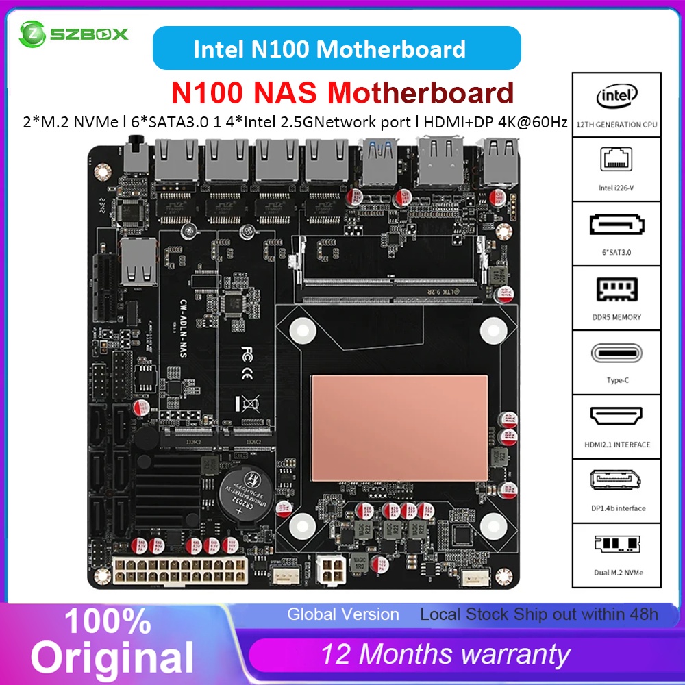 SZBOX Intel Alder Lake N100 NAS motherboard 6* SATA3.0 4*Intel i226 2 ...