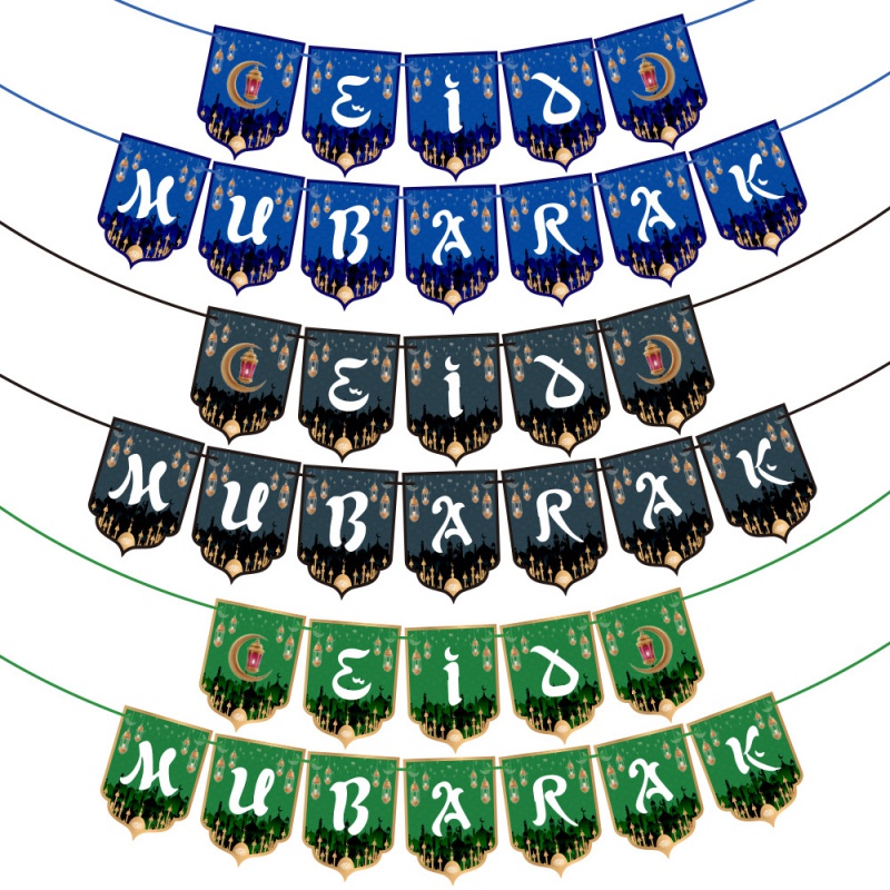 Eid Al-Fitr Party Decoration Banner Hanging Flag Raya Layout Decorative ...