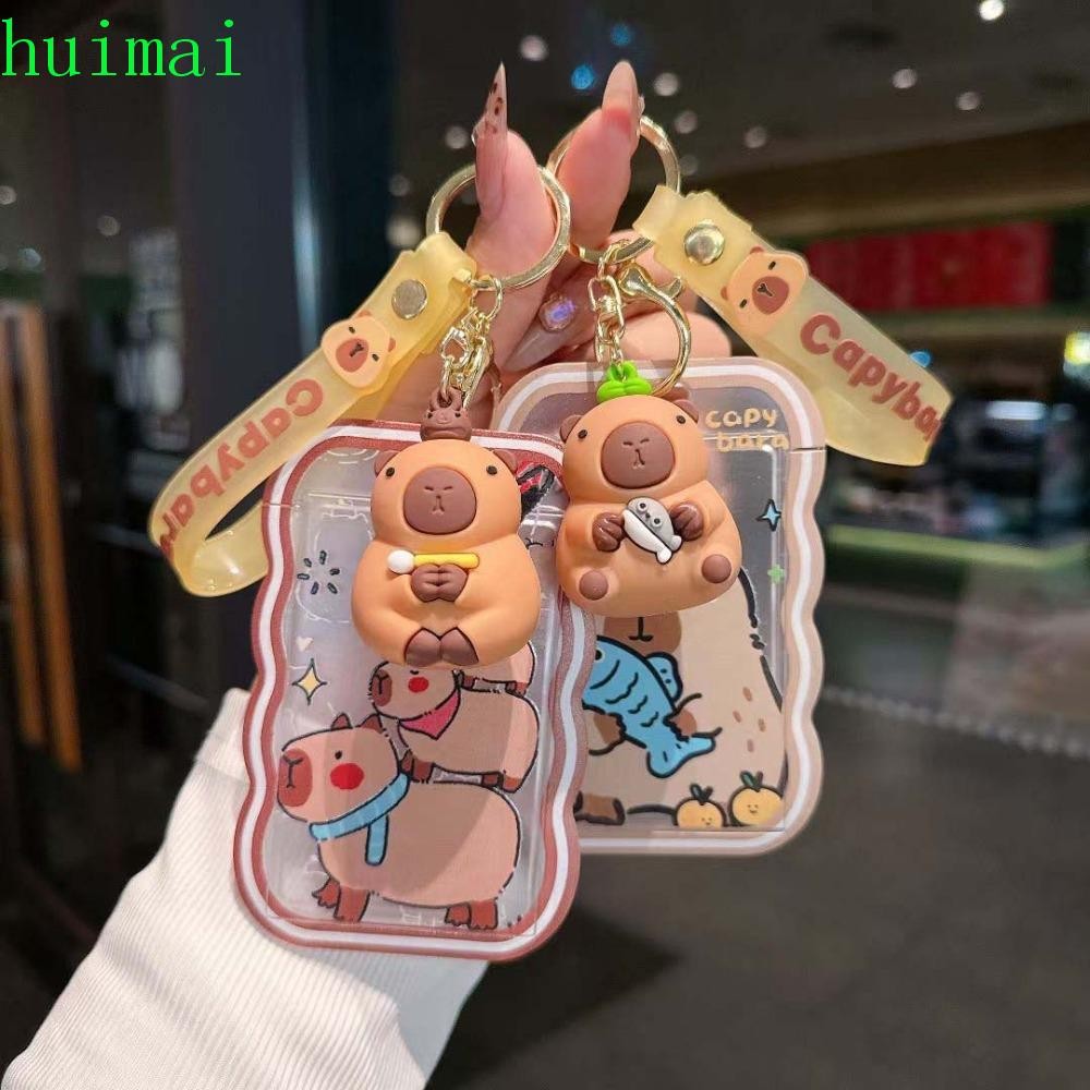HUIMAI Capybara Card Holder Keychain, Card Case With Key Ring Student ...